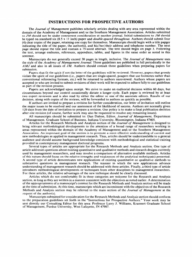 Instructions For Perspective Authors - 1993 - Journal of Management ...
