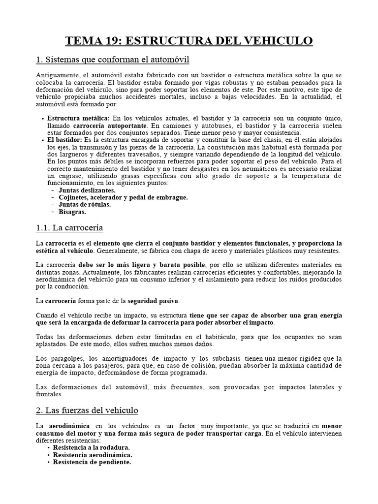 Tema 19 - Estructura Del Vehiculo | PDF | Arrastrar (Física) | Vehículo de motor