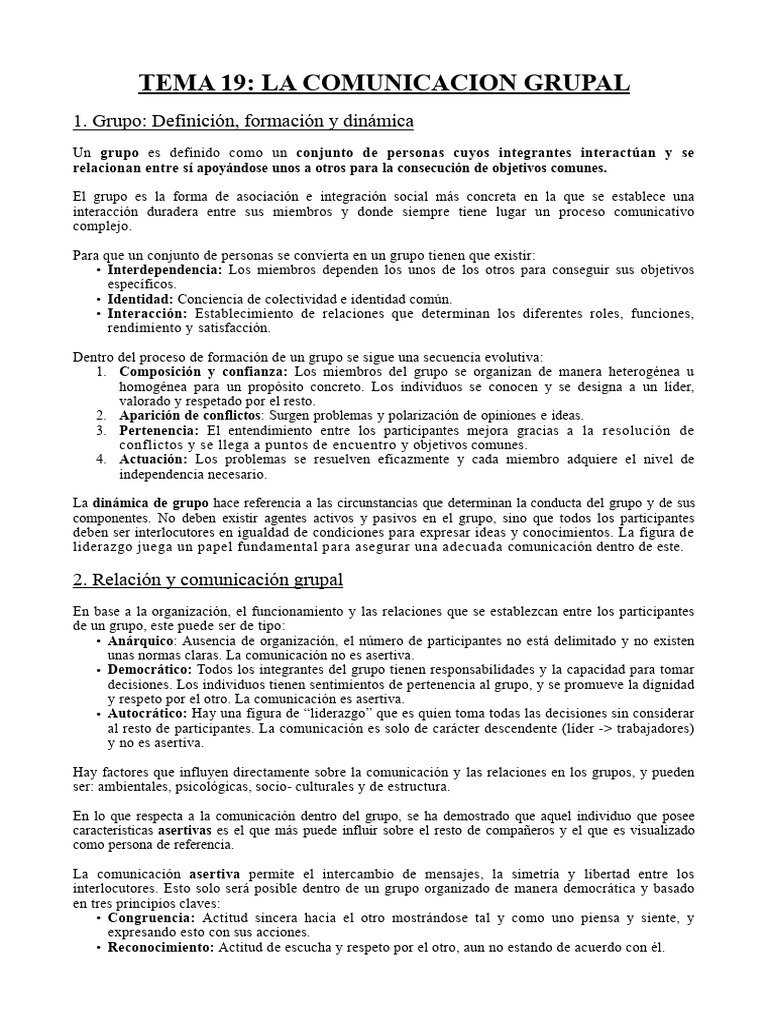 Tema 19 - La Comunicacion Grupal | PDF | Comunicación | Liderazgo