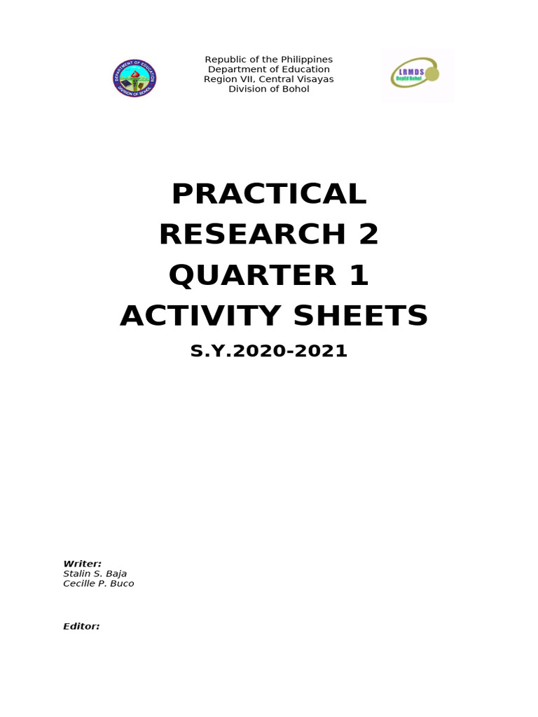 Practical Research 2 Q1 LAS Wk6 | PDF | Teachers | Definition
