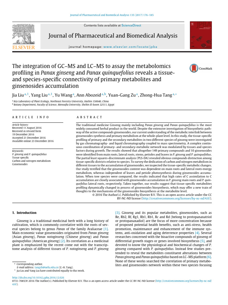 Metabolomics Profiling Ginseng | PDF | Metabolomics | Liquid Chromatography–Mass Spectrometry