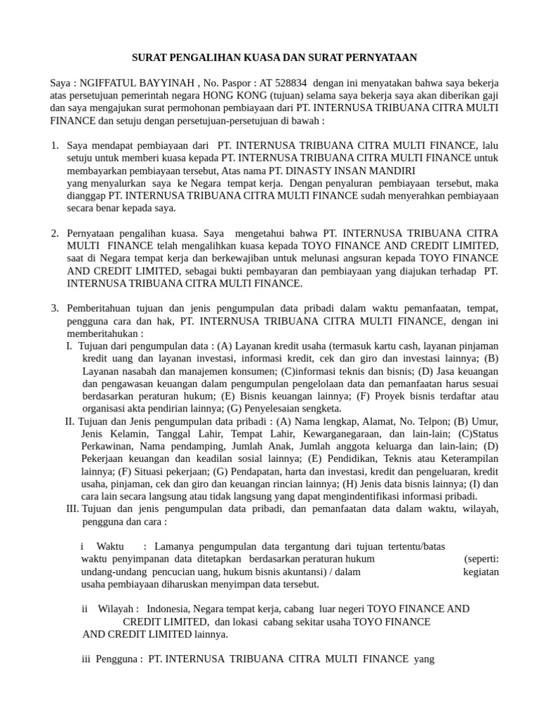 Surat Pengalihan Kuasa | PDF | Pengelolaan Keuangan & Uang | Ilmu Sosial