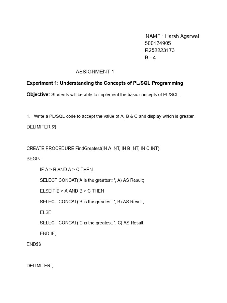 Database Lab Assigment 1 To 3. | PDF | Pl/Sql | Data Management