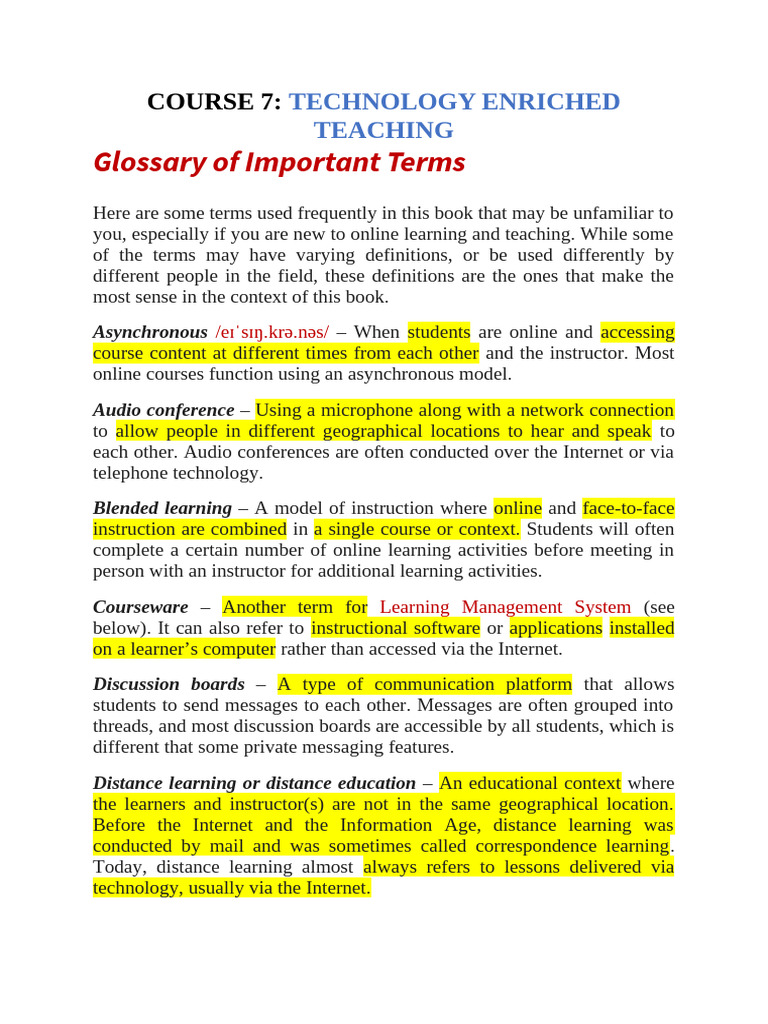 Course 7 - Technology Enriched | PDF | Educational Technology | Distance Education