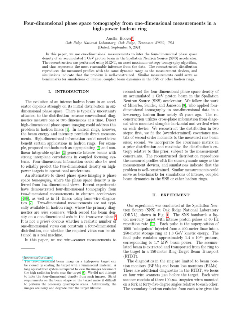 Four-Dimensional Phase Space Tomography From One-D | PDF | Particle Accelerator | Covariance Matrix