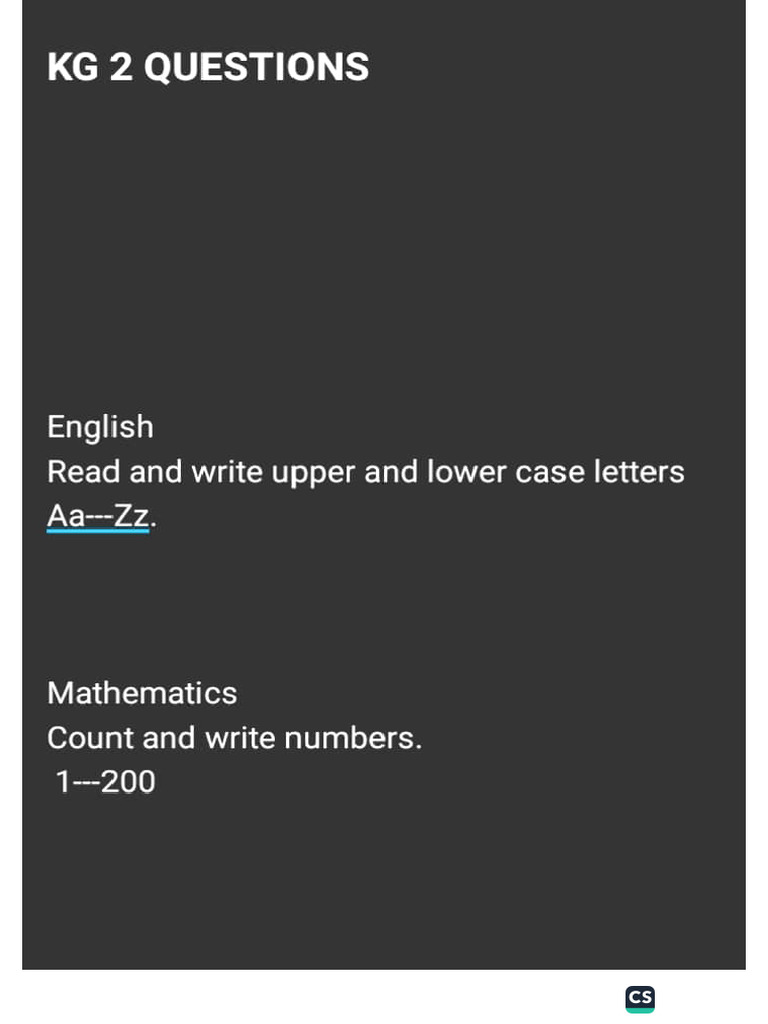 KG 2 Questions | PDF