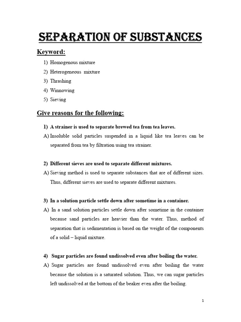 Methods of Substance Separation | PDF | Mixture | Solubility