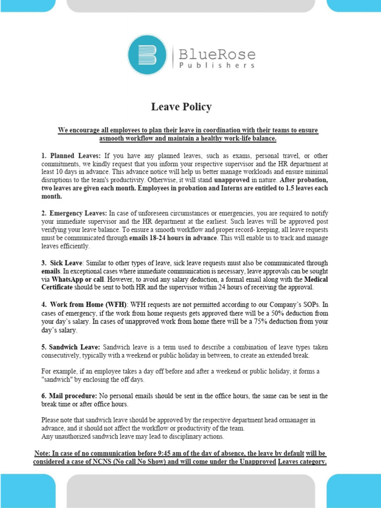 Employee Leave Policy Guidelines | PDF | Labor | Business