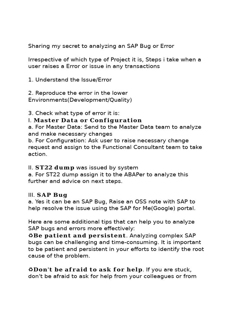 Sharing My Secret To Analyzing An SAP Bug or Error | PDF
