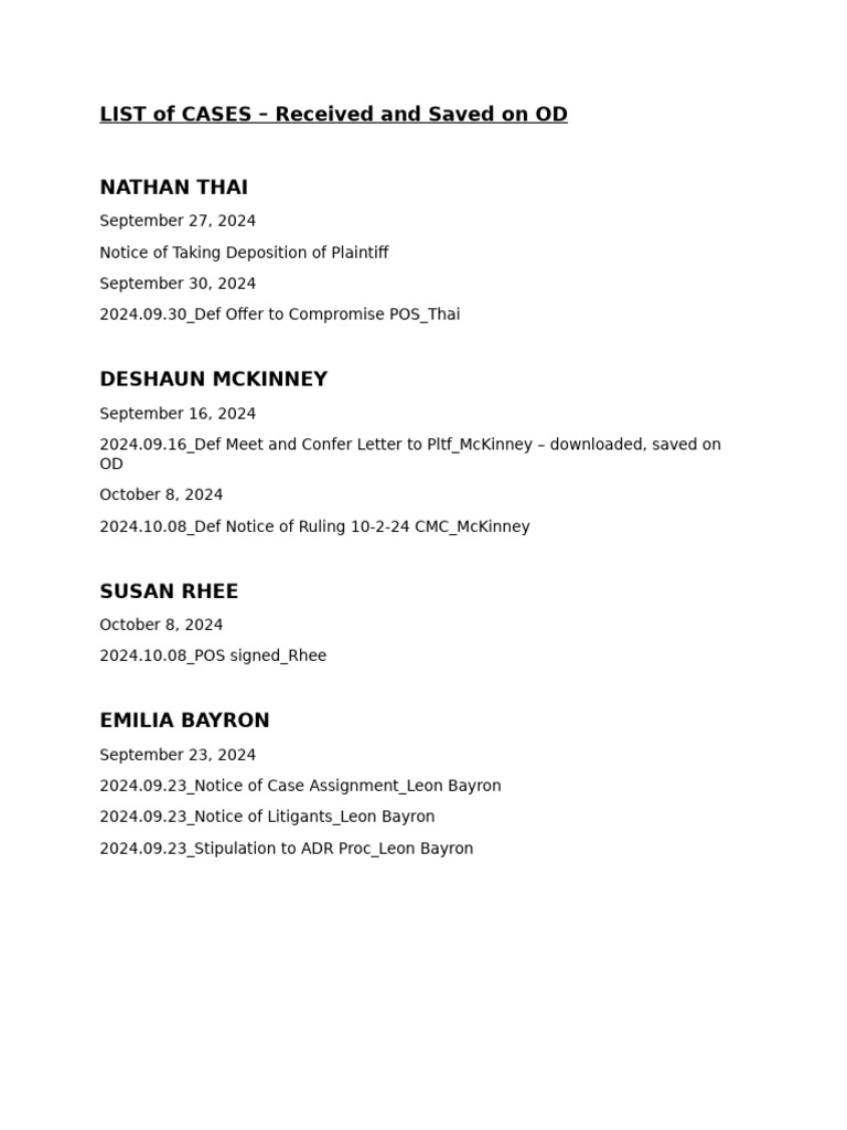 DRAFT - LIST of DOCS Received and Saved On OD | PDF | Discovery (Law ...