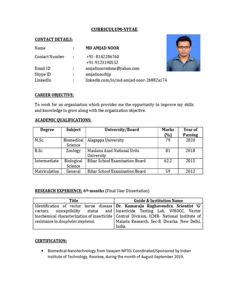 MD Amjad Noor C.V @may 2022 | PDF | Virus | Tamil Nadu