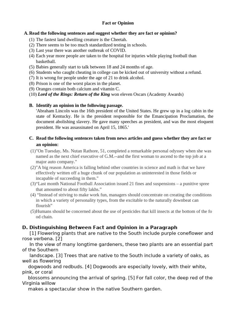 Factor Opinion Worksheet | PDF | Abraham Lincoln