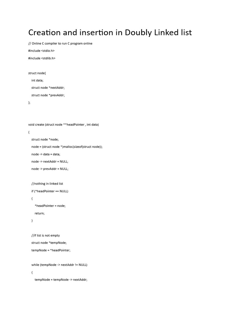 Creation And Insertion In Doubly Linked List Pdf Programming Paradigms Software Development