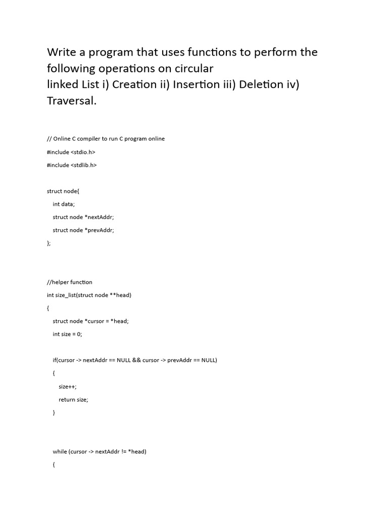 Linked List Circular Operation Pdf Computer Data Computer Programming