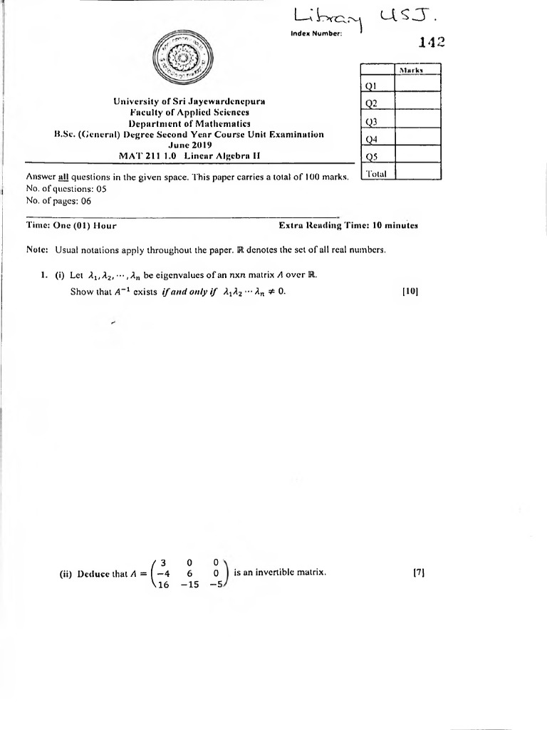 2019 211 1.0 Linear Algebra II | PDF | Matrix (Mathematics) | Basis ...