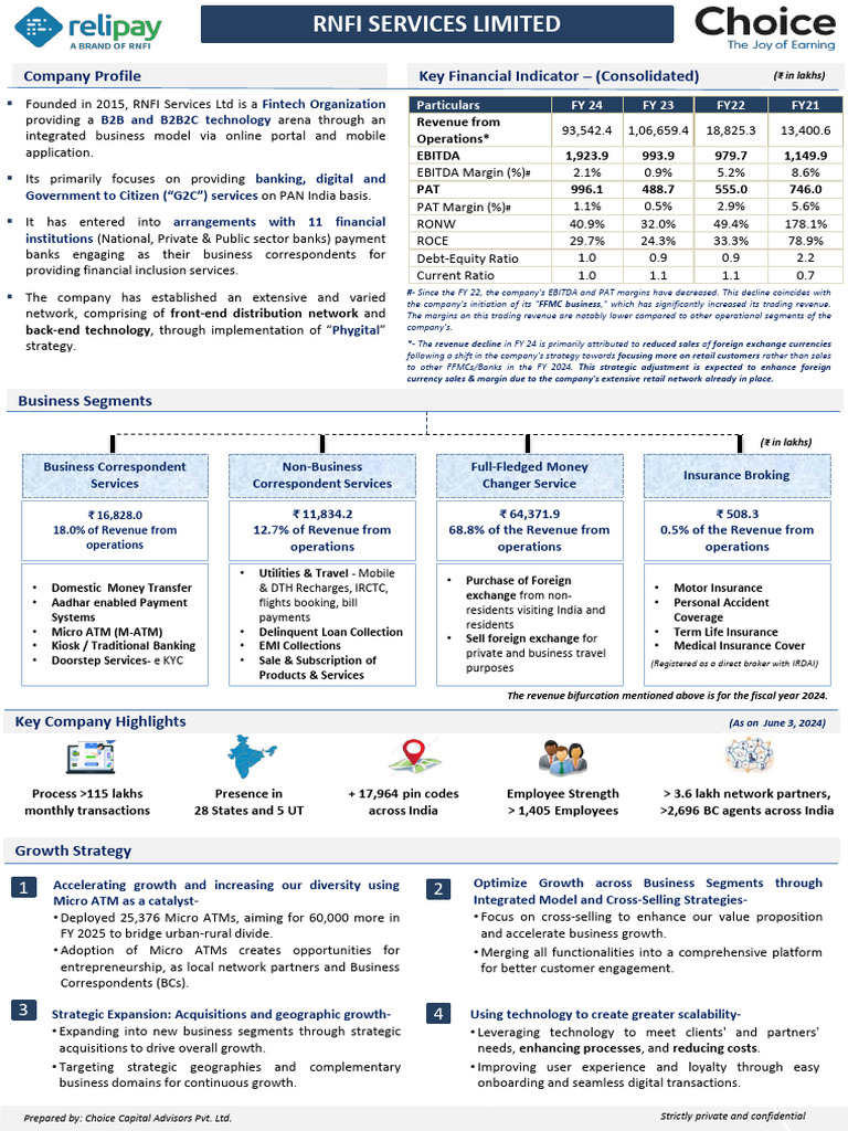 One Pager - RNFI Services LTD | PDF | Working Capital | Mergers And ...