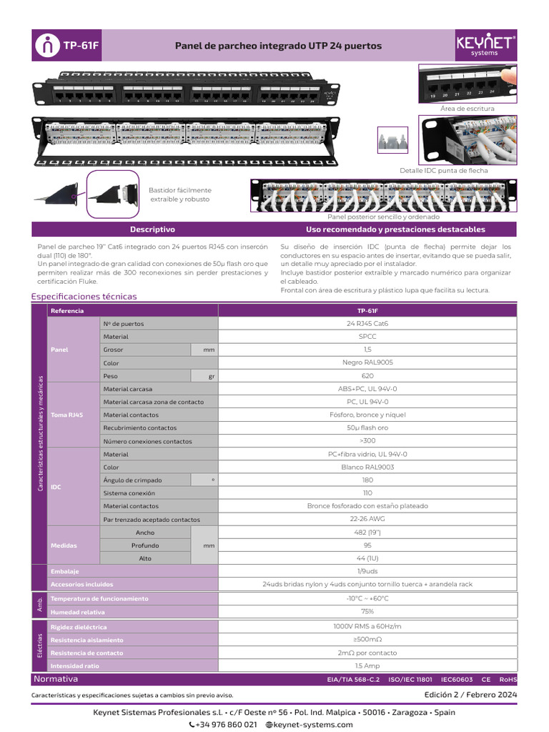 TP-61F-V2-Esp - Panel de Parcheo Integrado UTP 24 Puertos | PDF