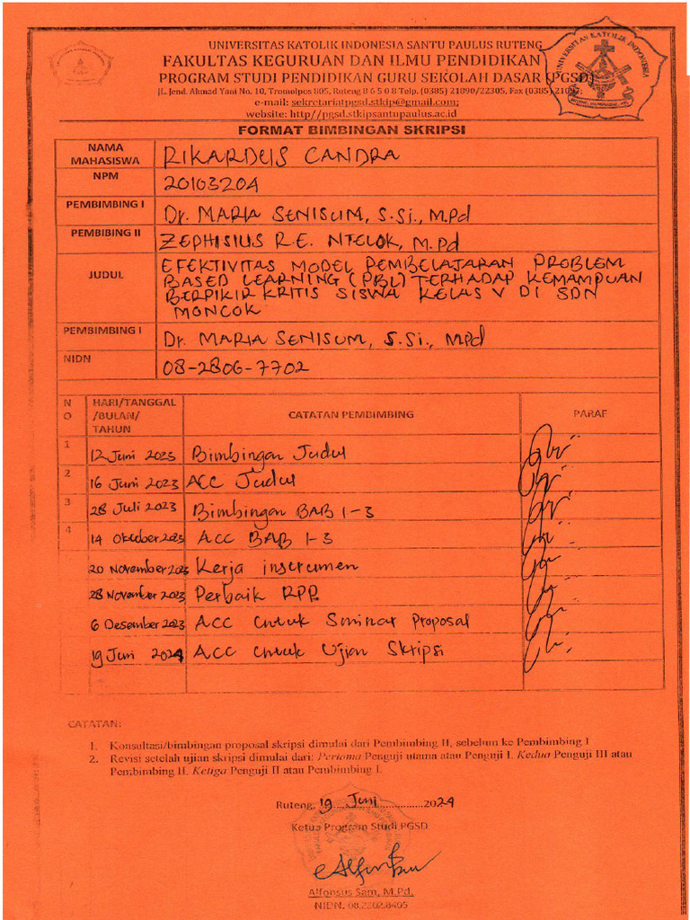 Kartu Bimbingan RIKARDUS CANDRA | PDF