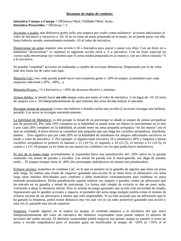 Reglas de Iniciativa y Combate | PDF