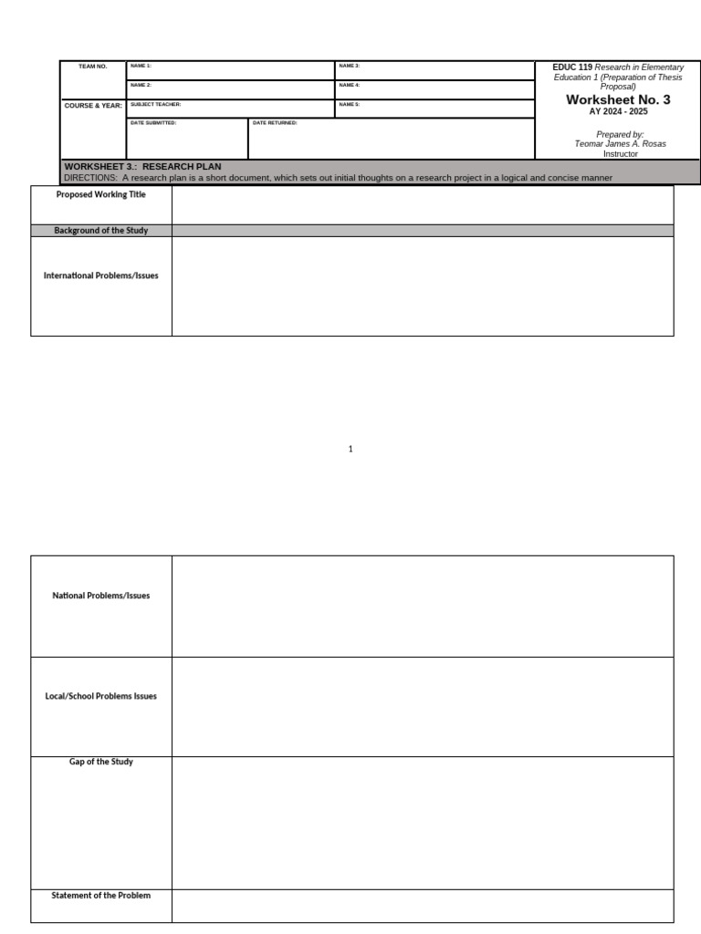 EDUC 119 - Worksheet 3 ResearchPlan | PDF