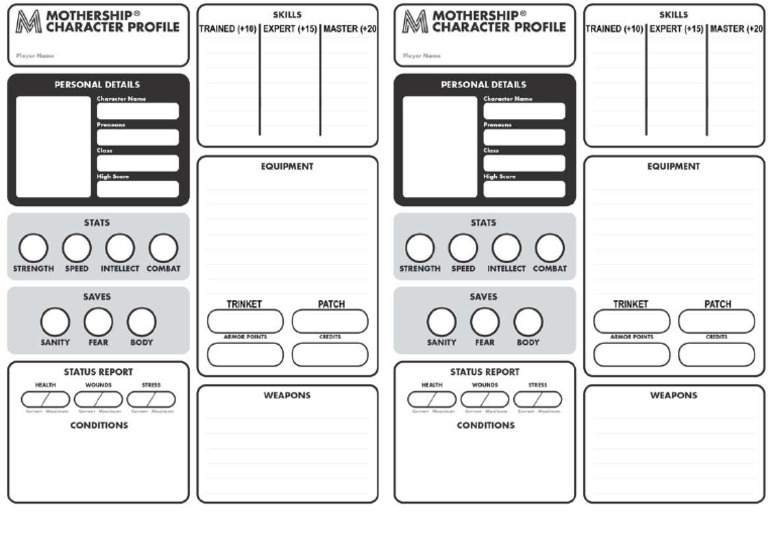 CHARACTER SHEET - Mothership-Modded | PDF