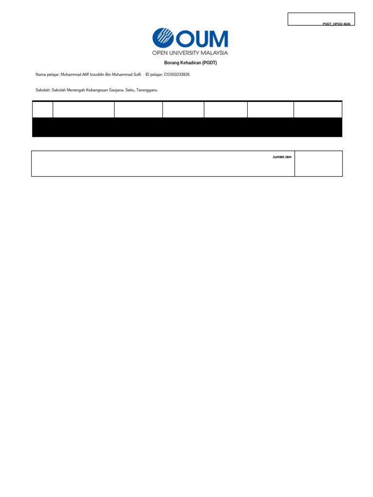 Borang Kehadiran praktikum oum | PDF