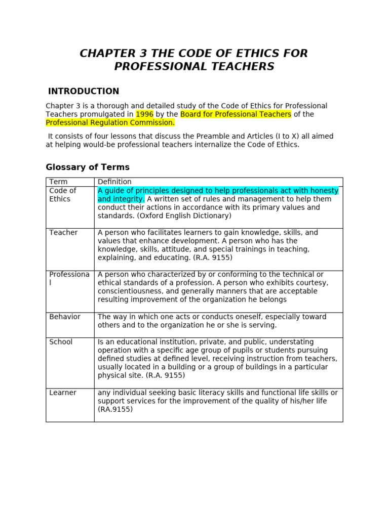 Code of Ethics for Professional Teachers | PDF | Teachers