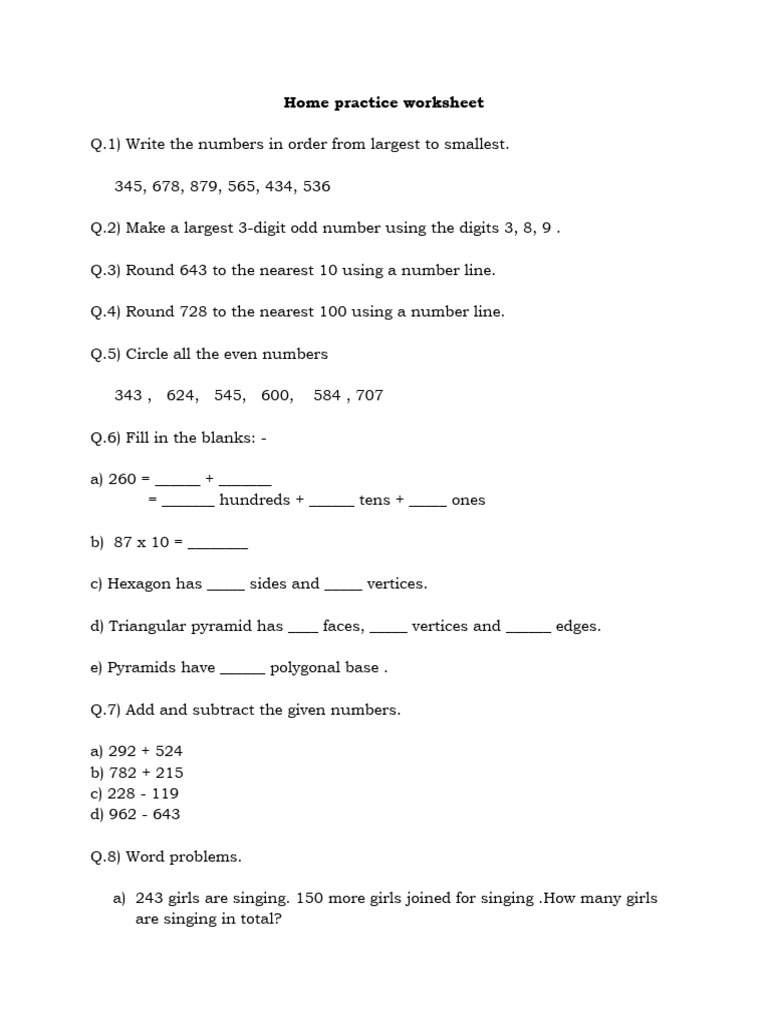 Math Practice Worksheet for Kids | PDF