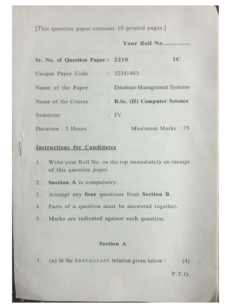 DBMS Que Paper 1 | PDF