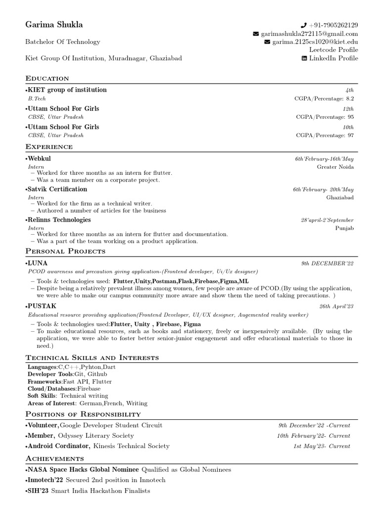Garima Shukla Resume | PDF | Software Development | Computing