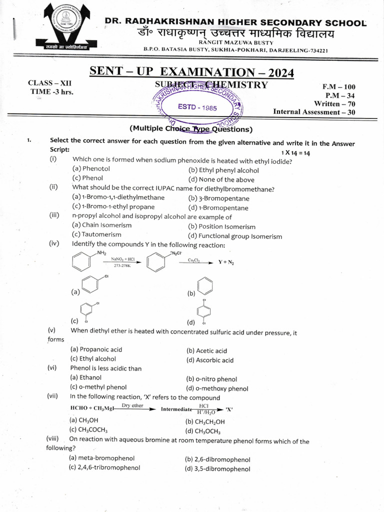 Chemistry Exam Paper | PDF | Chemical Compounds | Organic Chemistry