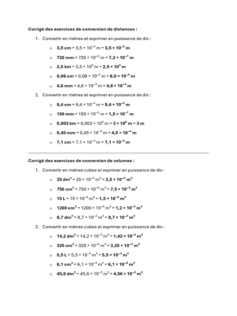 Exercices de Conversion - Prof | PDF