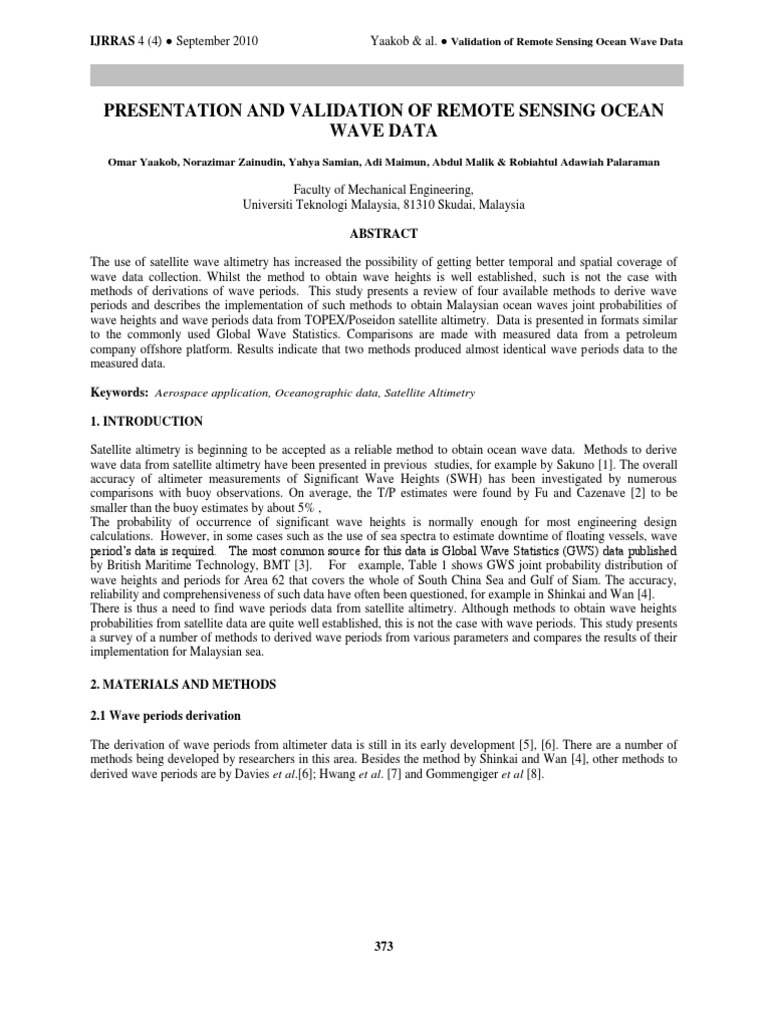 Presentation and Validation of Remote Sensing Ocean Wave Data | PDF ...