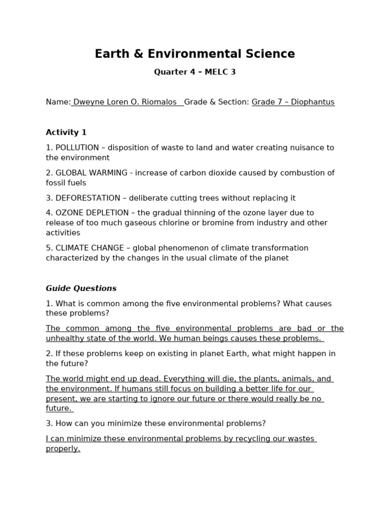 Earth and Environmental Science Quarter 4 MELC 3 Dweyne Loren O ...