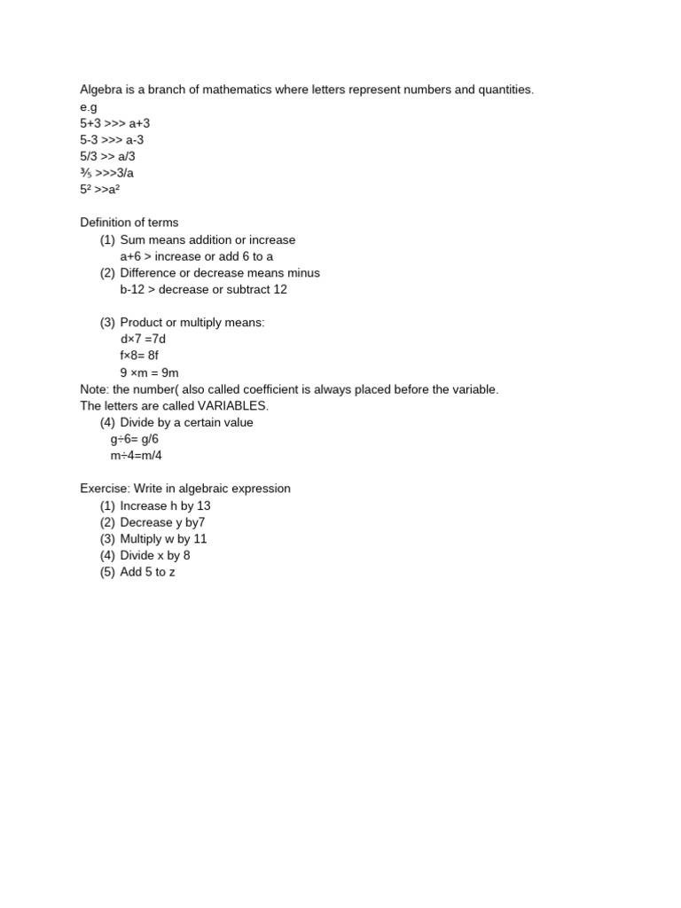 Algebra Is A Branch of Mathematics Where Letters Represent Numbers and ...