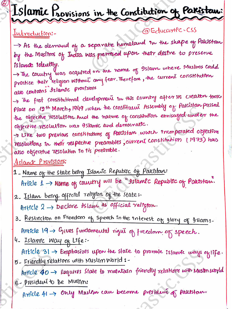 Islamic Provisions in Constitution of Pakistan | PDF