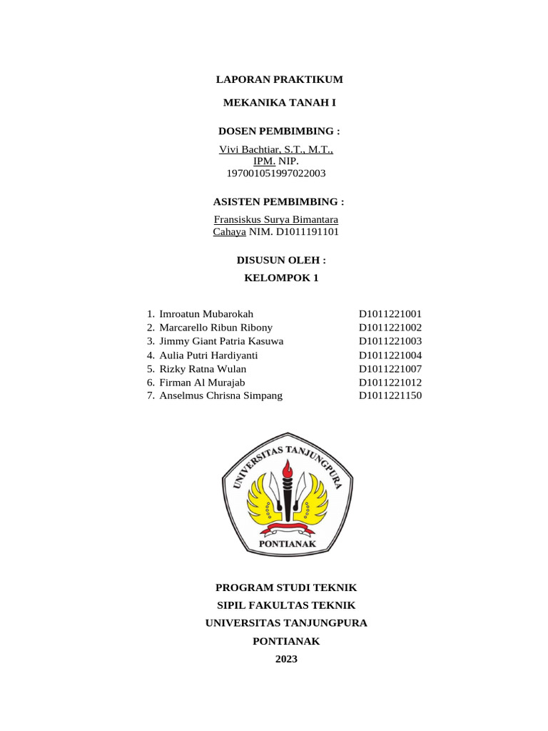 Laporan Praktikum Mekanika Tanah I Kelompok 1 Teknik Sipil | PDF