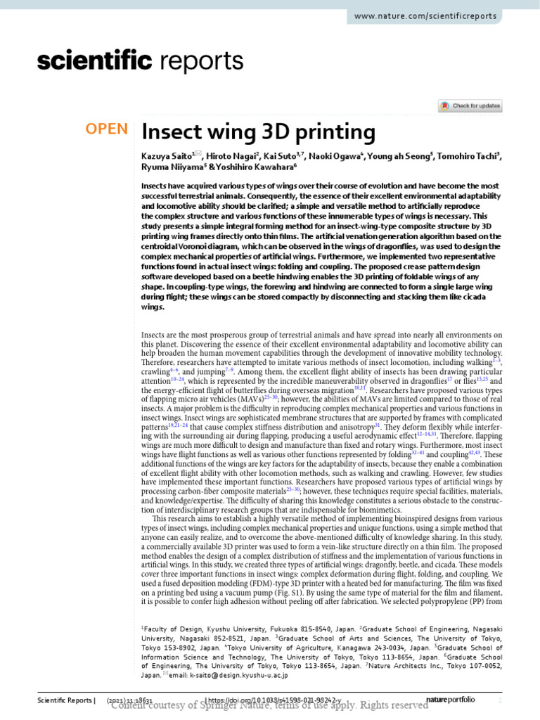 3D Printing of Insect Wing Structures | PDF | 3 D Printing | Elasticity ...