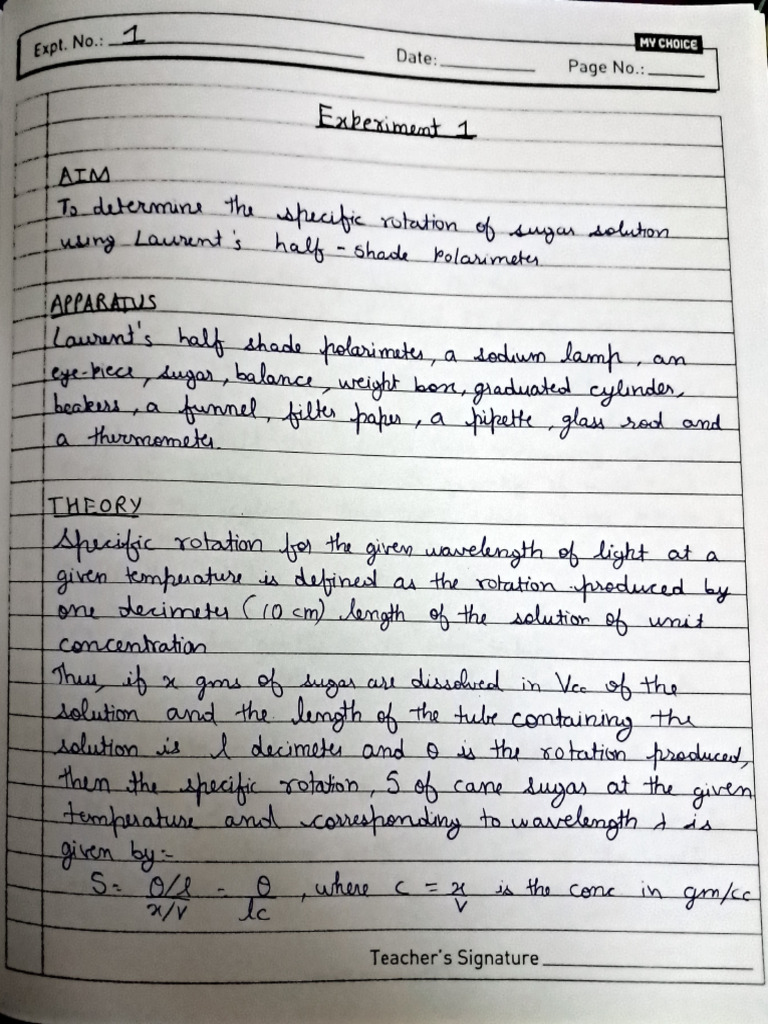 Specific Rotation of Sugar Practical | PDF