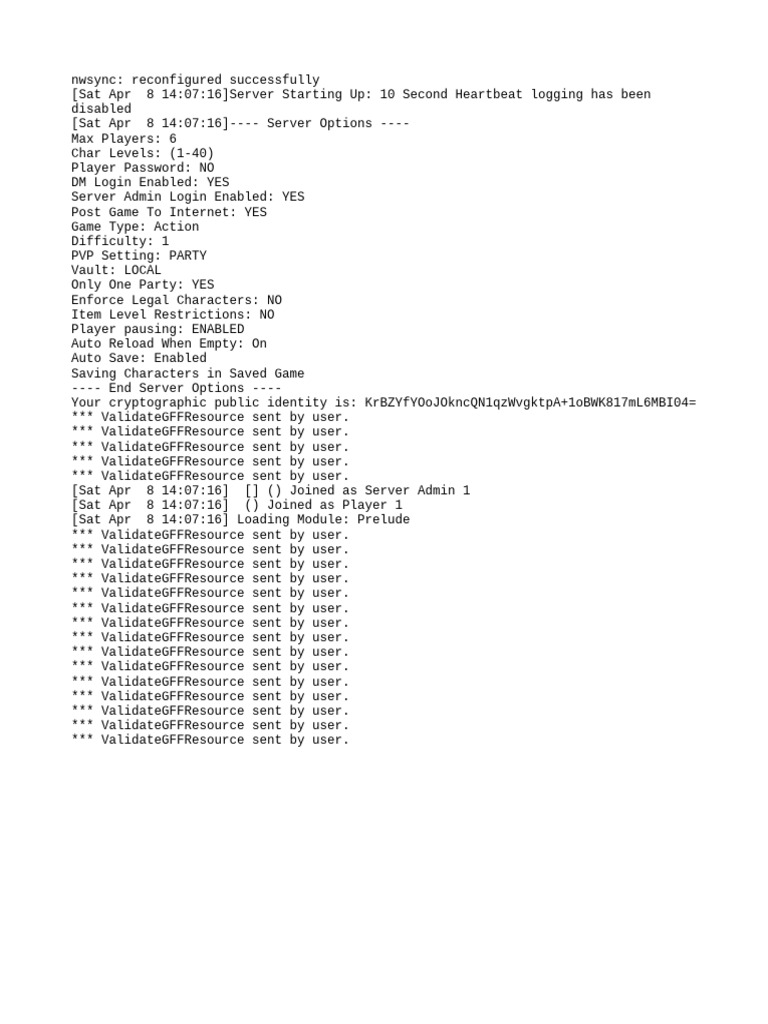 Server Configuration and Startup Log | PDF
