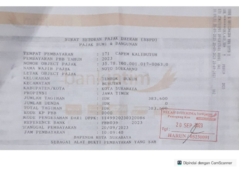 Bukti Pembayaran PBB - Hafidh | PDF