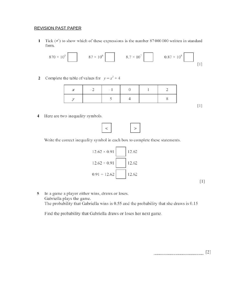 Grade 9 Math Revision Past Paper | PDF