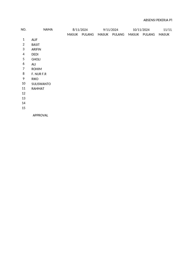 Absensi Pt. Abin | PDF