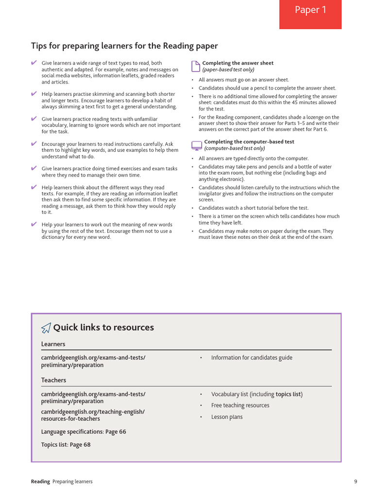 b1 Preliminary Handbook 2020 PDF | PDF | Speed Reading | Learning
