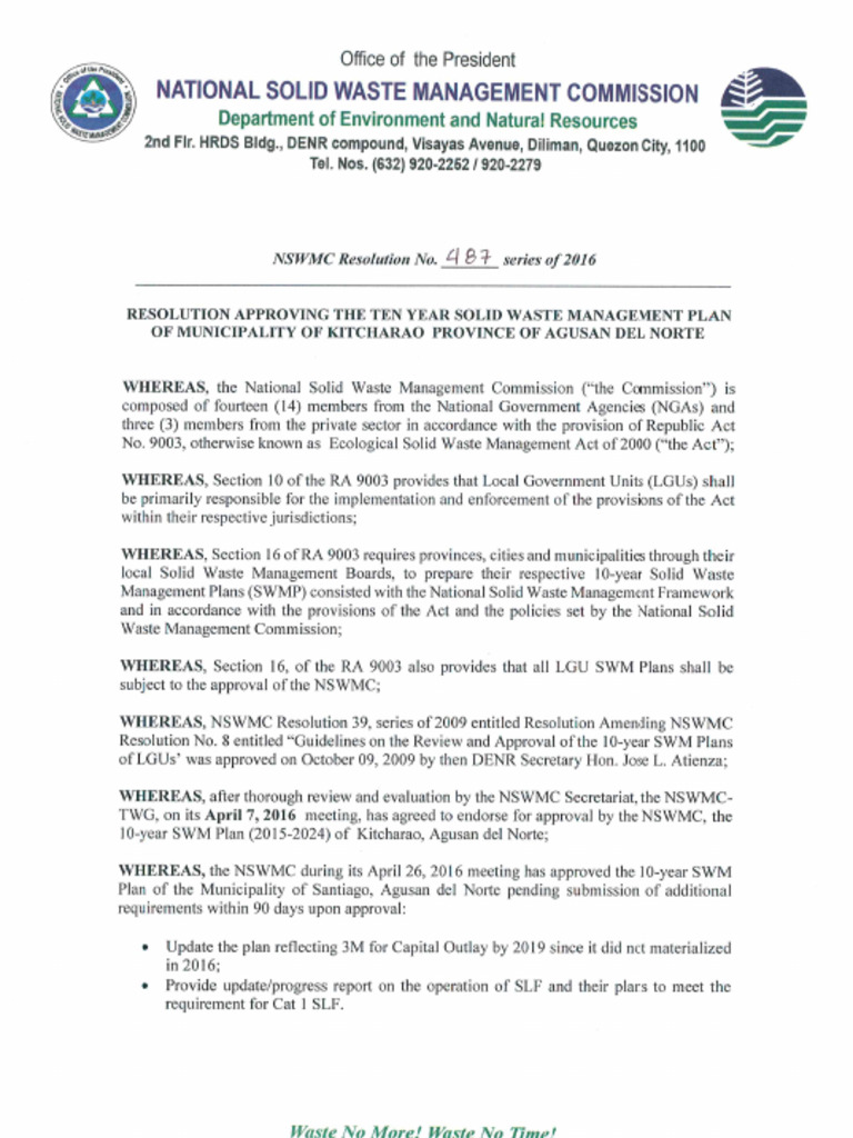 NSWMC Reso 487 Kitcharao Agusan Del Norte | PDF