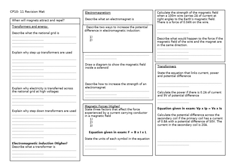 CP10 11 Revision Mats 1 | PDF | Inductor | Magnetism