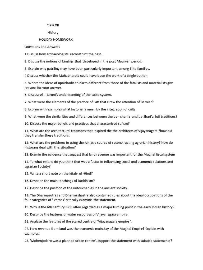 Key Historical Questions for Class XII | PDF | Social Science ...
