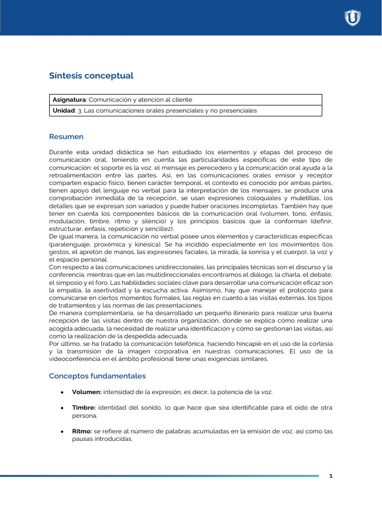 U3 RESUMEN Las Comunicaciones Orales Presenciales y No Presenciales | PDF | Comunicación ...