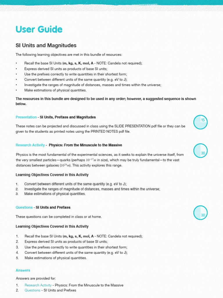 SI Units and Magnitudes User Guide | PDF | Teaching Methods & Materials ...