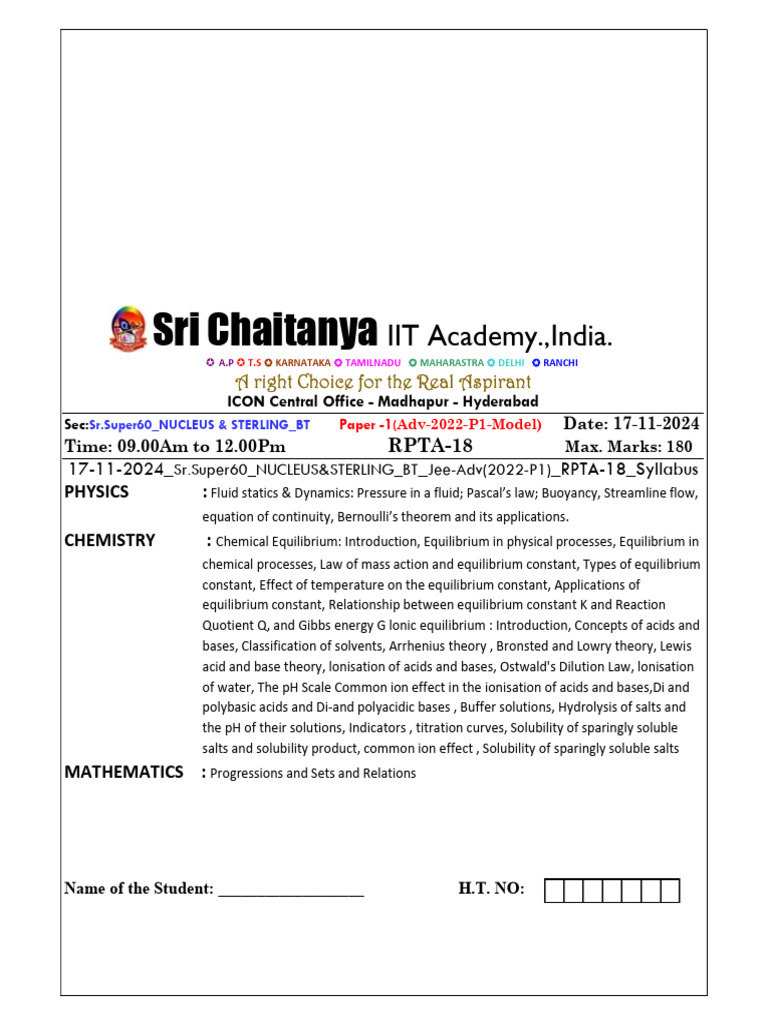 PTA-18_Q.Paper | PDF | Chemical Equilibrium | Acid